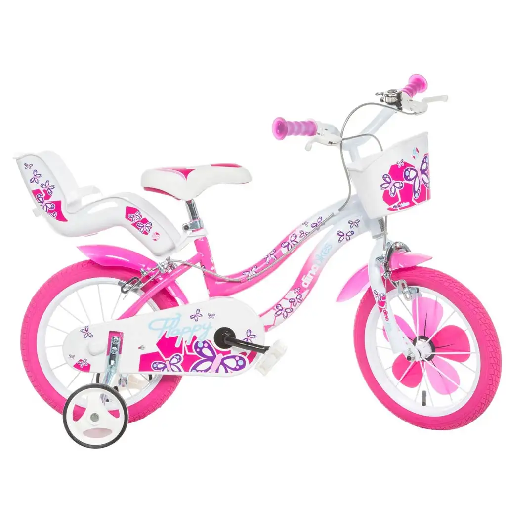 Flappy 14” detský bicykel s košíkom a sedačkou pre bábiku v ružovo ...