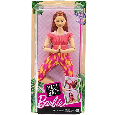 Barbie Ohybná joga bábika s ryšavými vlasmi a v červenom tričku ...